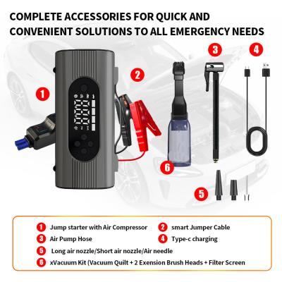 China Battery Powered Compact Jump Starter With Tyre Inflator Car Emergency Jump Starter Power Bank Tire Inflator for sale