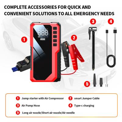 China Multi Function Portable Battery Jump Starter 6400mAh 8000mAh 12V Emergency Jump Starter With Air Compressor for sale