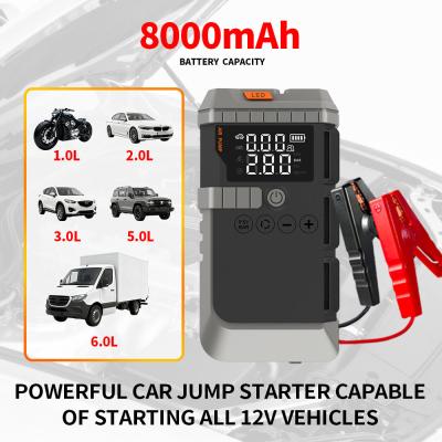 China Portable Battery 8000mAh Jump Starter With Air Compressor Type C Charging LED Display Car Battery Jump Box for sale
