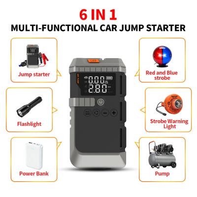 China Portable Battery 8000mAh Jump Starter With Air Compressor Type C Charging LED Display Car Battery Jump Box for sale