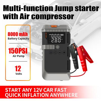 China Portable Battery 8000mAh Jump Starter With Air Compressor Type C Charging LED Display Car Battery Jump Box for sale
