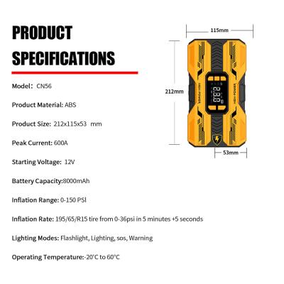 China 8000mAh Automobile Jump Starters Auto Shut Off Power Bank Motorcycle Tire Inflators Jump Starter for sale