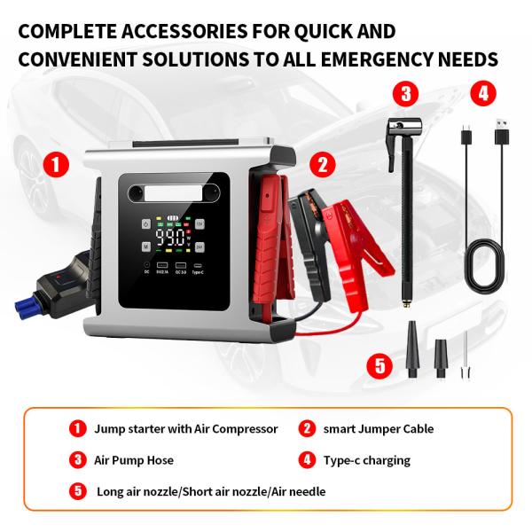 Quality 24v Truck Jump Starter 64000mAh Car Emergency Start Power Supply 12V 24V Jump Starter With Air Compressor for sale