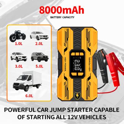China 8000mAh Automobile Battery Jump Starter Pack Auto Shut Off Power Bank Motorcycle Tire Inflators Jump Starter for sale