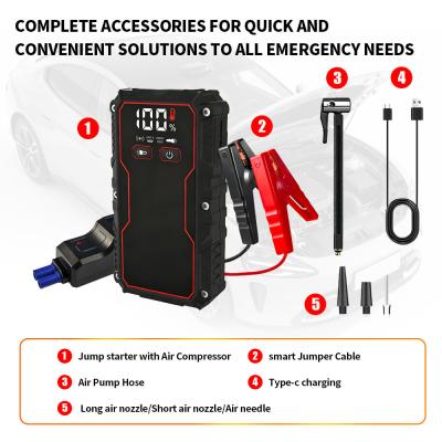 China 150PSI Tire Inflator Emergency Battery Jumper Pack Portable  8000mAh 10000mAh 12V Car  Emergency Vehicle Jump Starter for sale