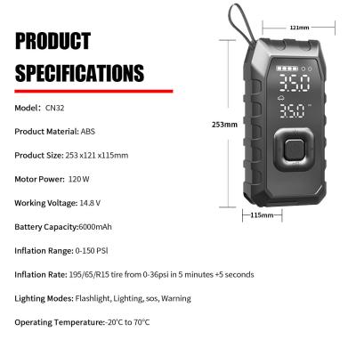 China ABS Jump Starter With Tyre Inflator 0-150PSI Portable Battery Jump Starter Air Compressor For Car Tires for sale