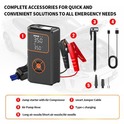 China Vehicle Battery Booster Portable Car Jump Starter 12V Emergency Air Pump Tire Inflator 4 In 1 6000mAh for sale