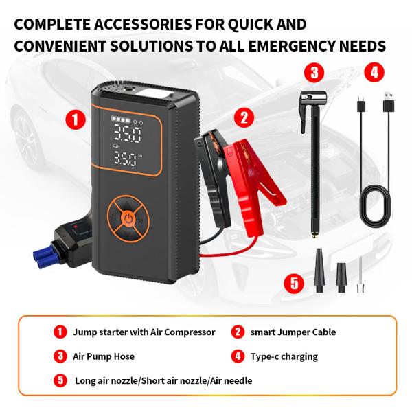 Quality Vehicle Battery Booster Portable Car Jump Starter 12V Emergency Air Pump Tire Inflator 4 In 1 6000mAh for sale