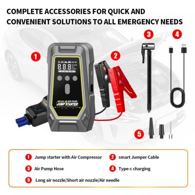 China Electric Air Pump Tire Inflator 8000mAh 10000mAh 12000mAh Intelligent Emergency Car Jumper Starter for sale