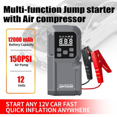 China Handheld Intelligent 2 In 1 Jump Starter Air Pump 12V Vehicle Tire Inflator 141psi Car Battery Jump Starter Air Compressor for sale