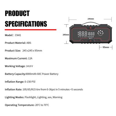 Cina Interfaccia USB 12V Avvio automatico di salto Pompa portatile pneumatica auto 8000mAh Compressore d'aria Avvio di emergenza del veicolo in vendita