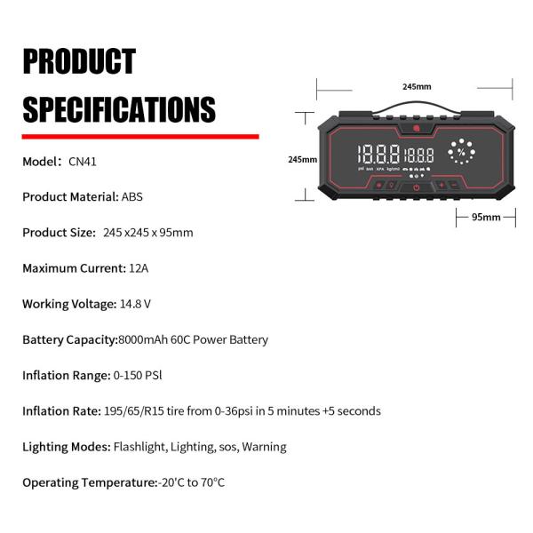 Quality 12V USB Interface Auto Jump Starters Portable Car Tire Pump 8000mAh Air for sale