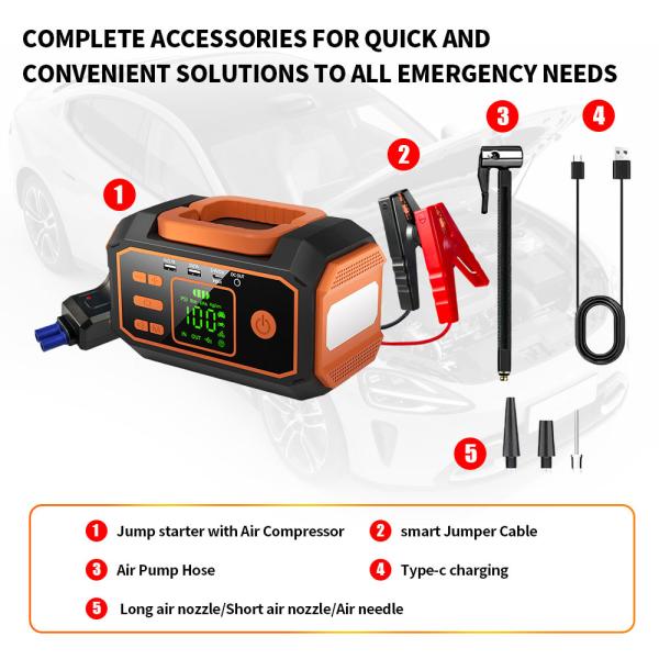 Quality Vehicle Jump Starter Power Bank With Air Compressor 10000mAh 12000mAh 16000mAh for sale