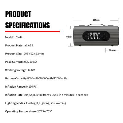 China Power Compact 12V Car Battery Jump Starter With Tyre Inflator Battery Powered Tire Inflator Emergency Battery Pack for sale