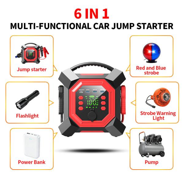 Quality Digital Car Battery Booster Jumper Pack 24000mAh Car Jump Starter Power Bank With Tire Inflator 150PSI for sale