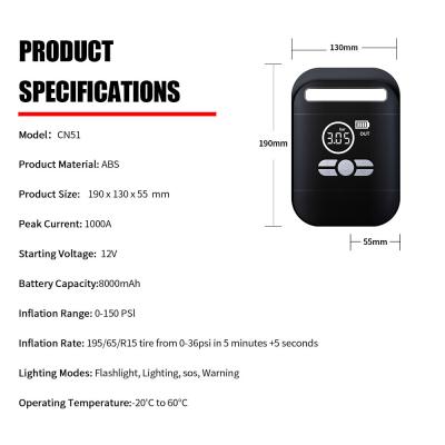 Cina 8000 MAh Automobil Jump Starter 12V Batteria Jump Starter Pneumatico Pompa Auto Portatile Jump Starter Pack in vendita