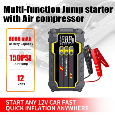 Cina Avviatore di emergenza per auto da 8000mAh 12 Volt con compressore per pompa ad aria, compressore per pneumatici da 150PSI, booster pack per avviamento in vendita