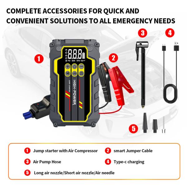 Quality Emergency Car 12 Volt Battery Jump Starter With Air Pump Compressor 150PSI Tire Inflator Jump Starter Booster Pack for sale