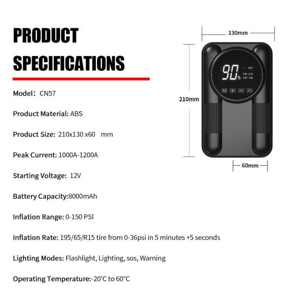 Quality Portable Car Battery Jumper Battery Booster Jump Starter 2 In 1 With Air for sale