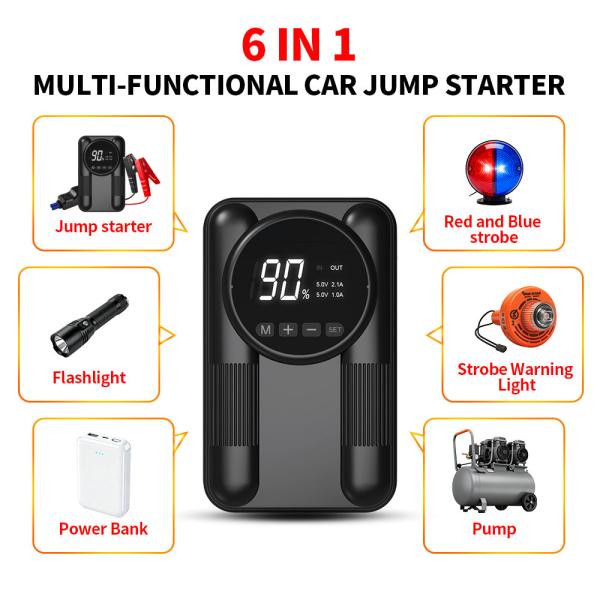 Quality Portable Car Battery Jumper Battery Booster Jump Starter 2 In 1 With Air Compressor Car Battery Jump Starter Pack for sale