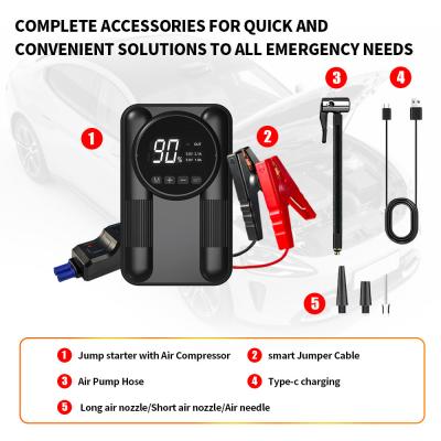 China Portable Car Battery Jumper Battery Booster Jump Starter 2 In 1 With Air Compressor Car Battery Jump Starter Pack for sale