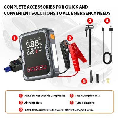China 3 In 1 Jump Starter With Tyre Inflator 12V With SOS Warning Light Air Compressor Tire Inflator Car Jump Starter Kit for sale