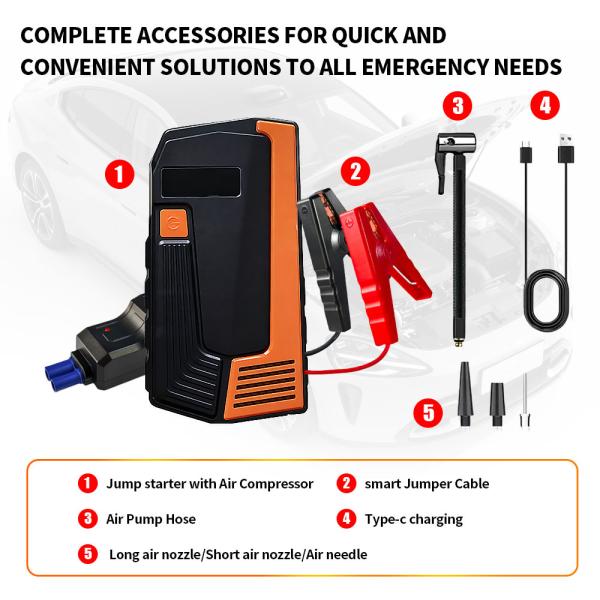 Quality 6000mAh Power Bank  12V Car Jump Starter Multi Functional Emergency Jump Starter With Air Compressor for sale