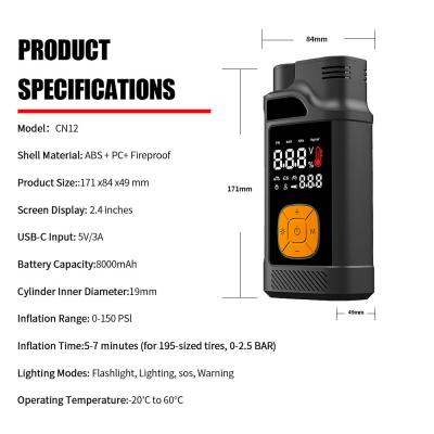 China Rechargeable Automobile Jump Starters 8000mAh Car Jump Starter Power With Air Compressor Flashlight Lighting for sale