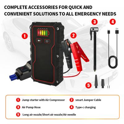 China 8000mAh 10000mAh 3 In One Jump Starter With Tire Inflator Power Bank 12V Emergency Battery Jumper Pack for sale
