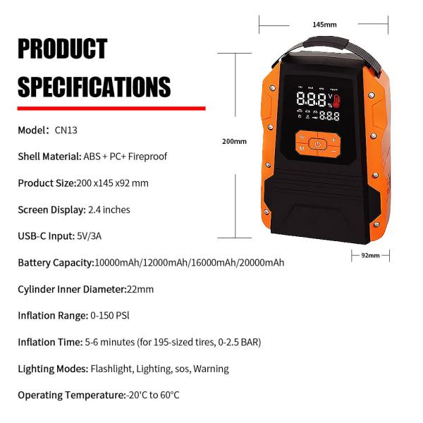 Quality Portable Car Emergency Jump Starter 20000mAh 150PSI Auto Tire Inflator 12V for sale