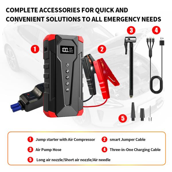 Quality 12000mAh Battery Jump Starter With Air Compressor 12 Volt Battery Jump Box Auto for sale