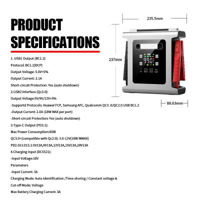 China Car Emergency Start Power Supply 12V 24V Jump Starter With Air Compressor Flashlight Car Jump Starter 64000mAh for sale