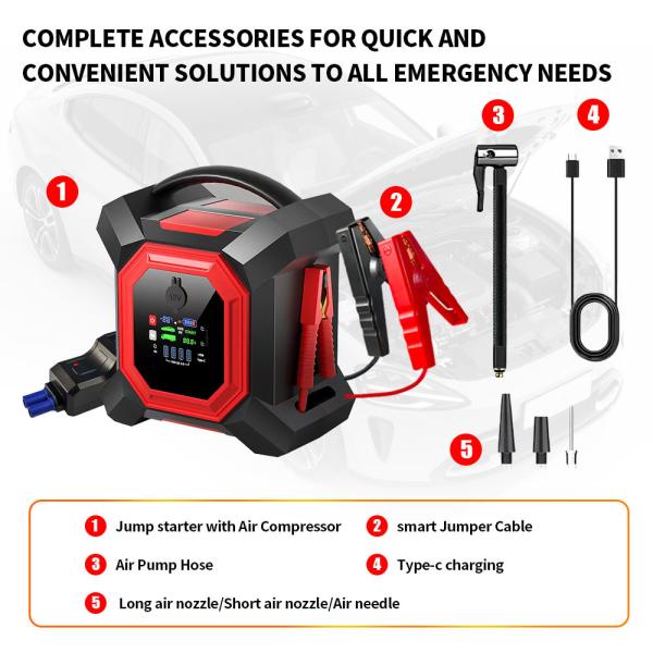 Quality 2000A 24 Volt Truck Emergency Jump Starter 64000mAh Car Battery Booster Pack Air Compressor For Cars for sale