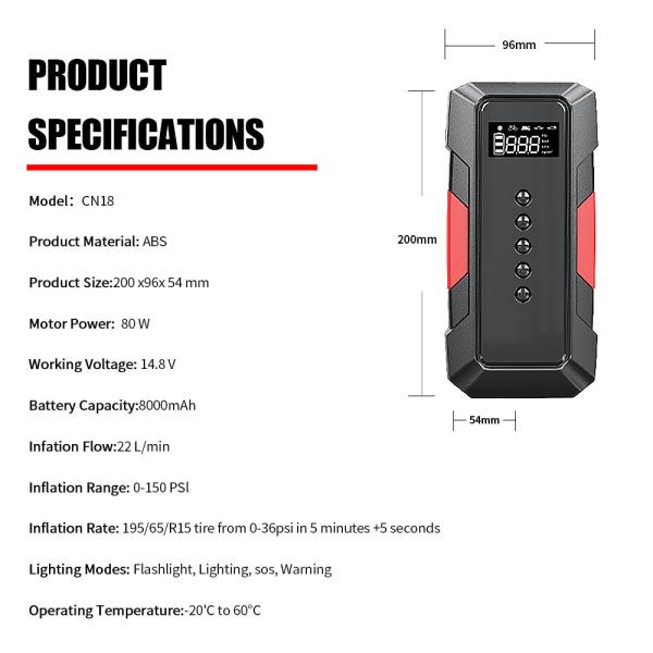 Quality Multi Functional Car Battery Jump Starter Booster Pack 8000mAh 12V Car Emergency for sale