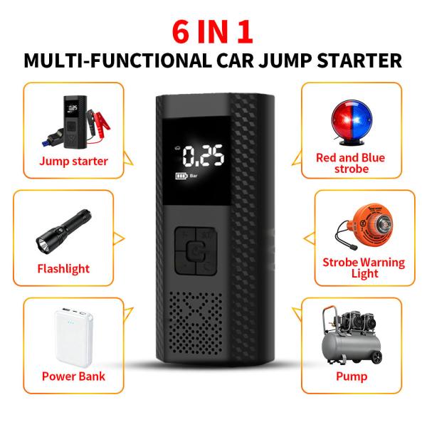Quality 2 In 1 Mini Jump Starter Portable Tyre Inflator 6000mAh Electric Car Air Pump for sale