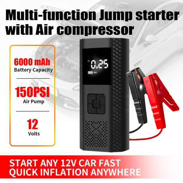 Quality 2 In 1 Mini Jump Starter Portable Tyre Inflator 6000mAh Electric Car Air Pump for sale