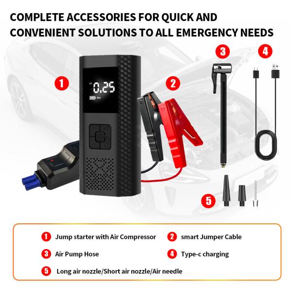 Quality 2 In 1 Mini Jump Starter Portable Tyre Inflator 6000mAh Electric Car Air Pump for sale