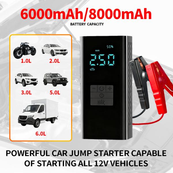 Quality Car Emergency Jump Starter Power Supply ABS 6000mAh / 8000mAh Air Compressor Car for sale