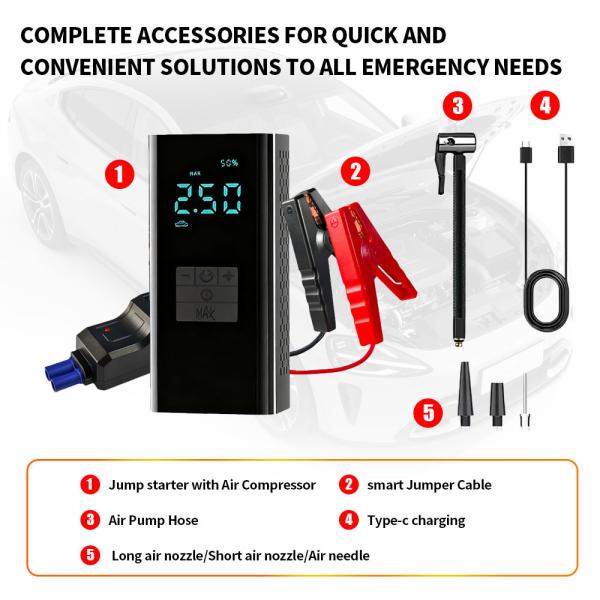 Quality Car Emergency Jump Starter Power Supply ABS 6000mAh / 8000mAh Air Compressor Car Battery Charger Jump Starter for sale