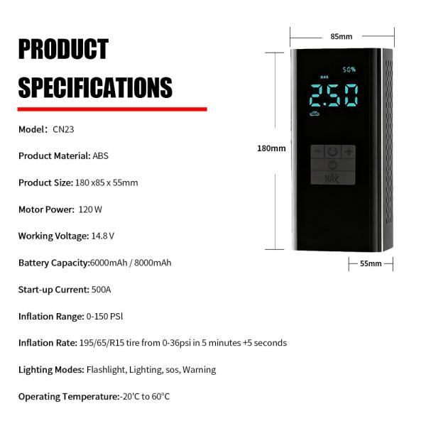 Quality 6000mAh 8000mAh Battery Jump Starter Air Compressor Car Battery Charger Jump for sale