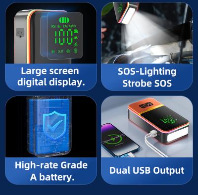 Cina Batteria del veicolo Pacco di avvio di salto con porta USB Luce di avviso LED Luce di avvio di salto del veicolo Compressore d'aria per pneumatici per auto in vendita