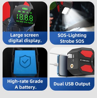 China 12V Multifunction Auto Jump Starters Car Emergency Battery Jump Starter Booster Starter With Tire Inflator for sale