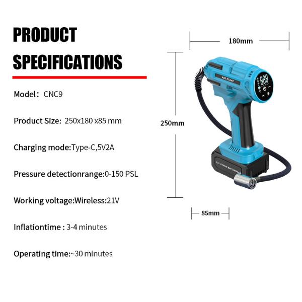 Quality Battery Powered Portable Tire Inflator 0-150 PSI Wireless 12V With Digital for sale