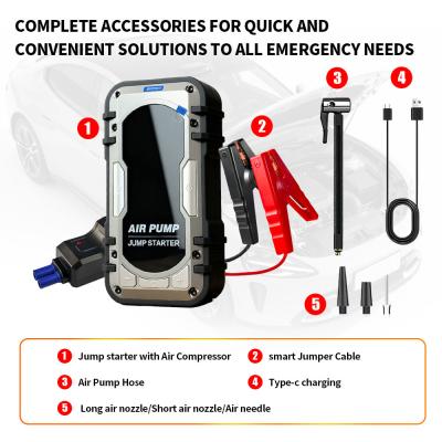 Cina 12 Volt 32000mAh Car Battery Jump Starter Con Compressore d'aria pneumatico gonfiatore 3 - 150 PSI Compressore d'aria portatile in vendita