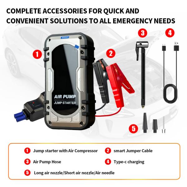 Quality 12 Volt 32000mAh Car Battery Jump Starter With Air Compressor Tire Inflator 3 - for sale