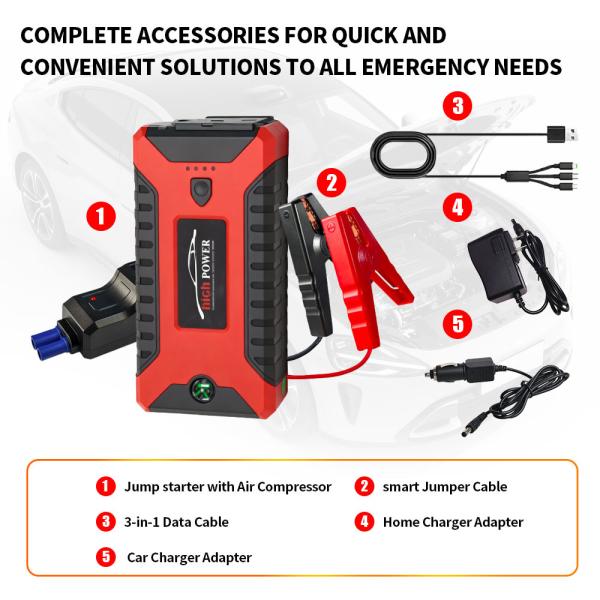 Quality 5400mAh Automobile 2 In 1 Jump Starter With Air Compressor 300A - 600A Portable for sale