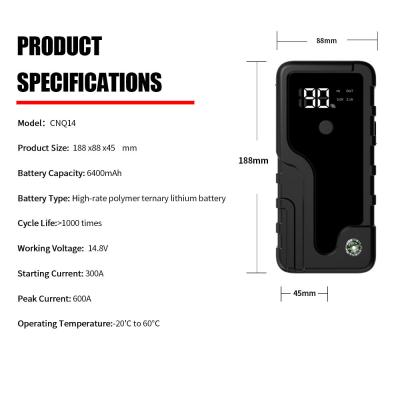 China Intelligent Automobile Jump Starters 6400MAH 12V Portable Car Jump Starter Power Bank MultifunctionEmergency Car Battery Jump Starter with Smart Digital LED Light, Warning Light & SOS for sale