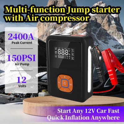 China 2400A Peak Current Jump Starter with 150 PSI Air Compressor and 16000mAh Battery Capacity Emergency Kit for 12V Vehicles for sale