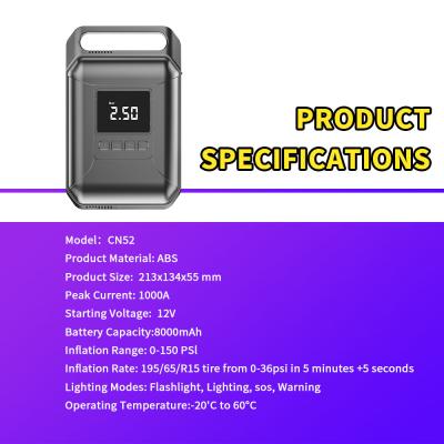 China 12V 8000mAh Multi-Function Car Jump Starter with 150PSI Air Compressor and Power Bank for Vehicle Emergency for sale