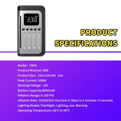 China 8000mAh 12V Car Jump Starter with 150PSI Air Compressor and Multi-Function Portable Power Bank for Emergency Use for sale